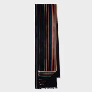 Paul Smith Navy Wool-silk 'signature Stripe' Scarf - Blue