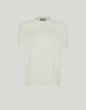 Canali Off- T-shirt In Plain Knit Cotton - White