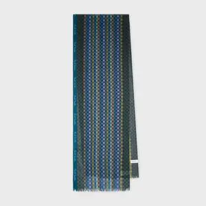 Paul Smith Teal Check Merino Wool-silk Blend Scarf - Blue