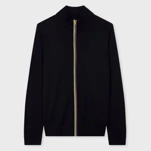 Paul Smith Washable Merino Wool 'signature Stripe' Zip Cardigan - Blue