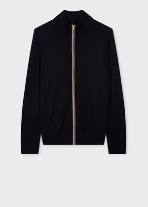 Paul Smith Washable Merino Wool 'signature Stripe' Zip Cardigan - Blue