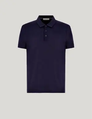 Canali Dark Navy Silk Polo Shirt - Blue