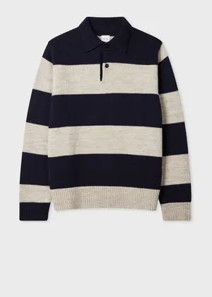 Paul Smith Block Stripe Knitted Polo Sweater - Blue
