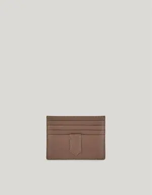 Canali Walnut Cardholder In Hammered Calfskin - Brown