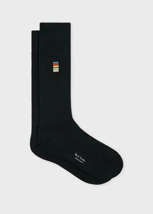 Paul Smith Cotton-blend Socks With Signature Stripe Embroidery - Black