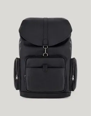 Canali Hammered Calfskin Three-pocket Backpack - Black