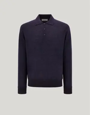 Canali Dark Navy Polo In Wool-silk-cashmere Blend