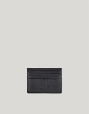 Canali Hammered Calfskin Card Holder - Black