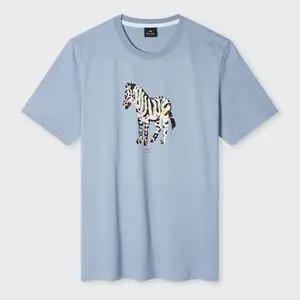 Paul Smith Pale Organic Cotton 'graffiti Zebra' T-shirt - Blue