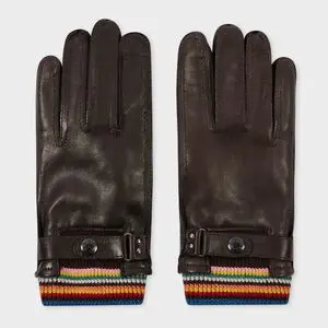 Paul Smith Leather Signature Stripe Cuff Gloves - Brown