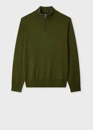 Paul Smith Merino Wool Half Zip Sweater - Green