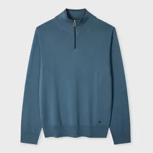 Paul Smith Merino Wool Half Zip Sweater - Blue