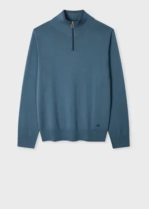 Paul Smith Merino Wool Half Zip Sweater - Blue