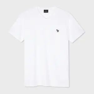 Paul Smith Organic Cotton V-neck Zebra Logo T-shirt - White