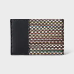 Paul Smith Leather 'signature Stripe' Coated Canvas Credit Card Holder - Black