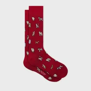 Paul Smith Dog Print Crew Socks - Red