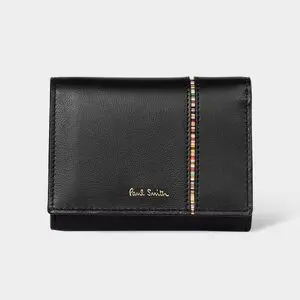 Paul Smith Mini Leather Tri-fold Purse With 'signature Stripe' Trim - Black