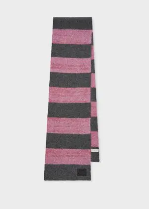 Paul Smith Pink And Lambswool-blend Block Stripe Scarf - Grey