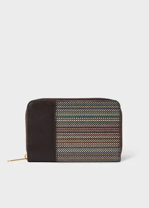 Paul Smith Burgundy 'signature Stripe' Coated Canvas Small Zip Around Purse - Multicolour