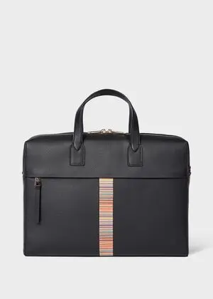 Paul Smith Leather Double-zip Folio With Signature Stripe - Black