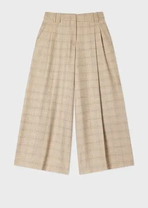 Paul Smith Wool-blend Check Wide-leg Trousers - Brown