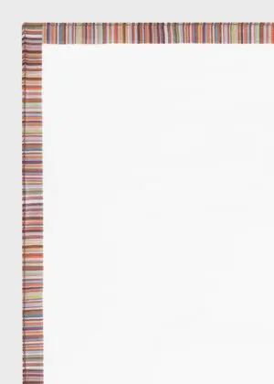 Paul Smith Cotton Pocket Square With 'signature Stripe' Border - White