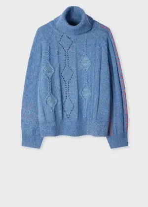 Paul Smith Cable Knit Patchwork Roll Neck Sweater