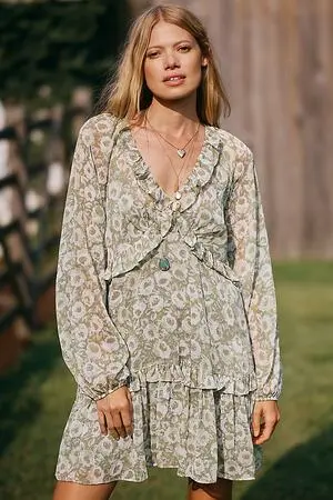 anthropologie green lace dress Anthropologie Antoinette Seafoam Green Lace Ruffle Midi Dress