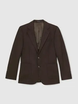 REISS Carson Flannel Slim-fit Blazer With Wool - Chocolate Brown