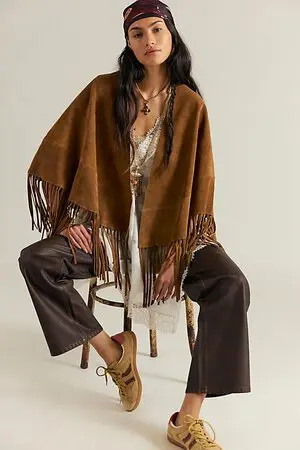 Free People Suede Shawl With Fringe Detailing