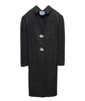 Prada Shetland Wool Coat With Jewel Buttons