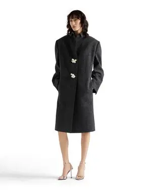 Prada Shetland Wool Coat With Jewel Buttons - Grey
