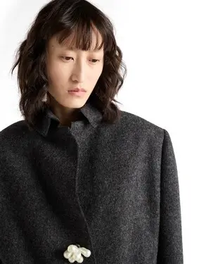 Prada Shetland Wool Coat With Jewel Buttons - Grey