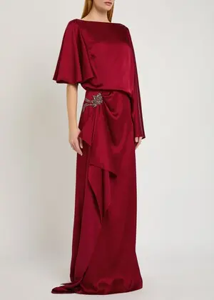 Erdem Draped Crystal-embellished Satin Gown - Red