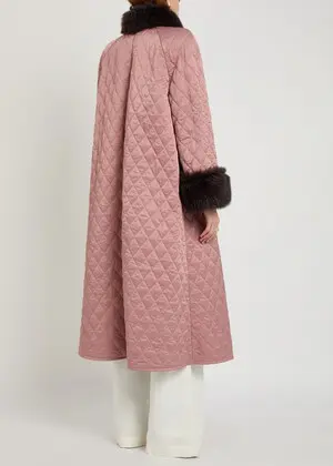 Chloé Quilted Satin Coat With Shearling Trim - Pink