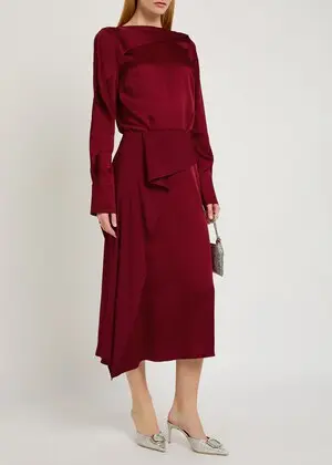 Erdem Draped Satin Midi Skirt - Red