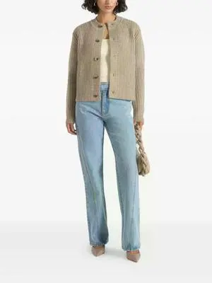 Manière De Voir Maniere De Voir Alix Crew-neck Ribbed Cardigan With Marble Buttons