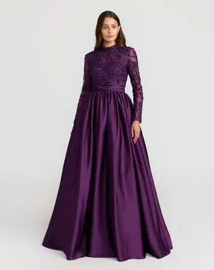 Mac Duggal Embroidered Long Sleeve Ball Gown