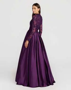 Mac Duggal Embroidered Long Sleeve Ball Gown