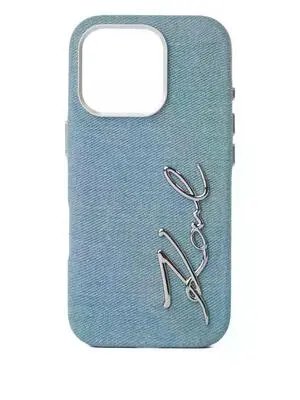 Karl Lagerfeld Signature-logo Denim Iphone Case - Blue