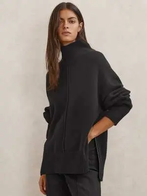 REISS Wool Funnel-neck Jumper - Black