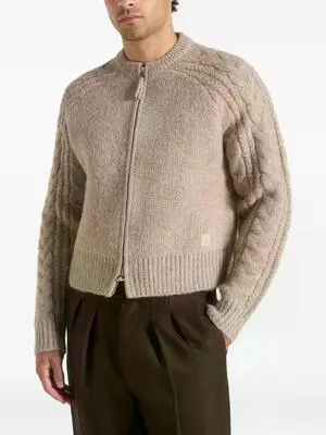 Manière De Voir Gaby Zip-fastening Speckled Cable-knit Cardigan - Neutrals