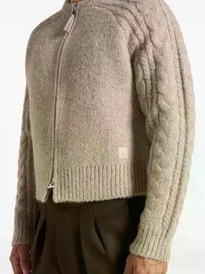 Manière De Voir Gaby Zip-fastening Speckled Cable-knit Cardigan - Neutrals