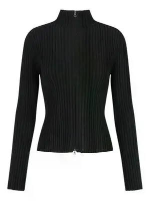 AMOMENTO Ribbed High-neck Cardigan
