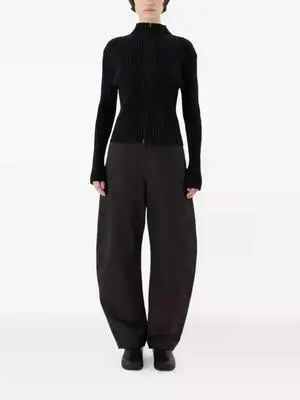 AMOMENTO Ribbed High-neck Cardigan