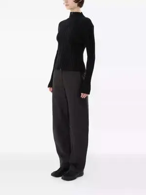 AMOMENTO Ribbed High-neck Cardigan