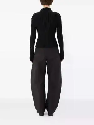 AMOMENTO Ribbed High-neck Cardigan