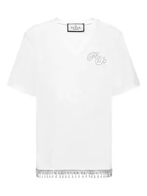 Philipp Plein Crystal-embellished V-neck T-shirt - White
