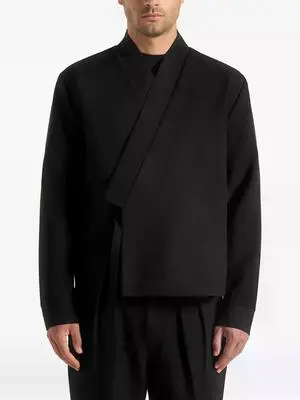 Manière De Voir Textured Kimono Wrap Jacket With Silver-tone Branding