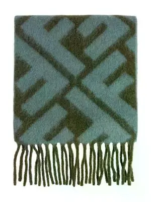 Fendi Ff-pattern Fringed Scarf - Green
